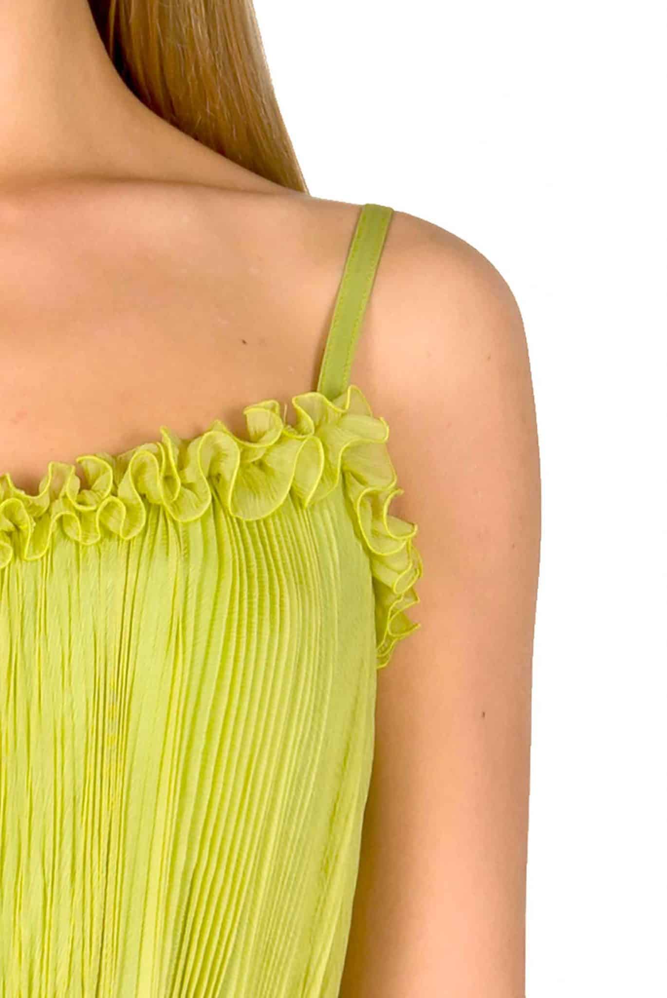 Luisa Beccaria | Lime Green Pleated Dress with Sash